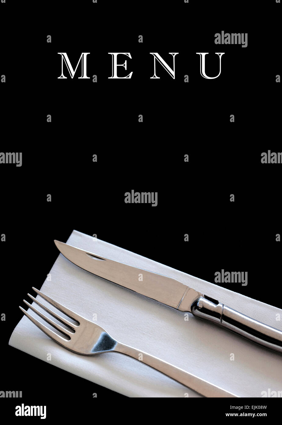Des couverts sur un menu de restaurant Photo Stock - Alamy