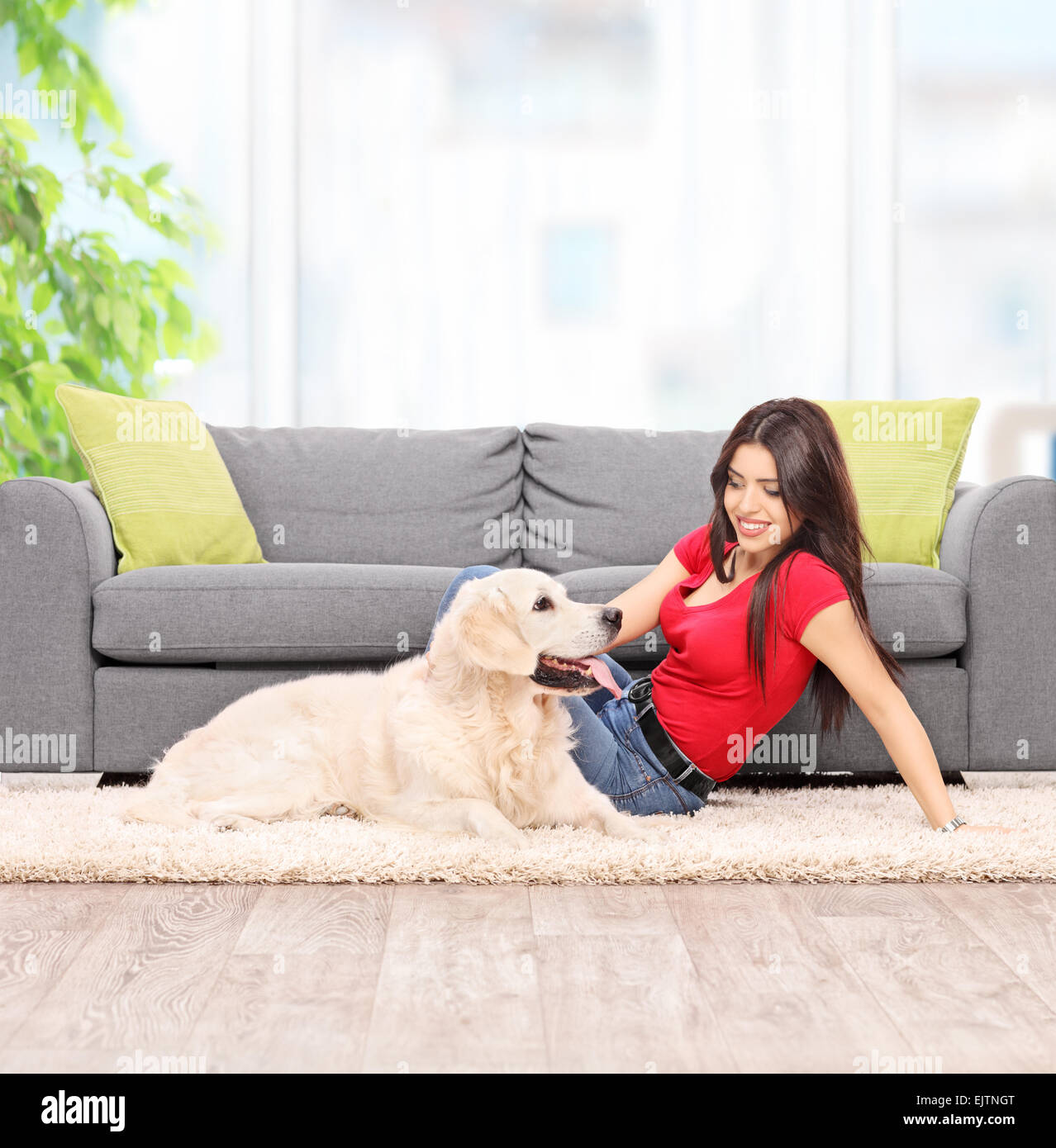 Femme caresser chien Banque de photographies et d’images à haute ...