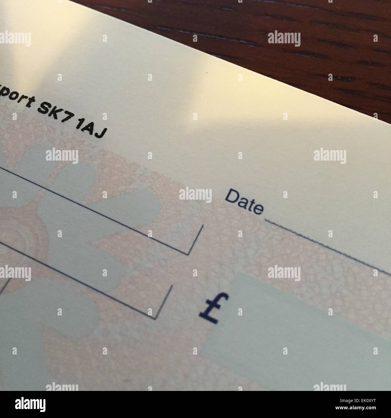 Différentes parties d'un chèque en blanc Photo Stock - Alamy