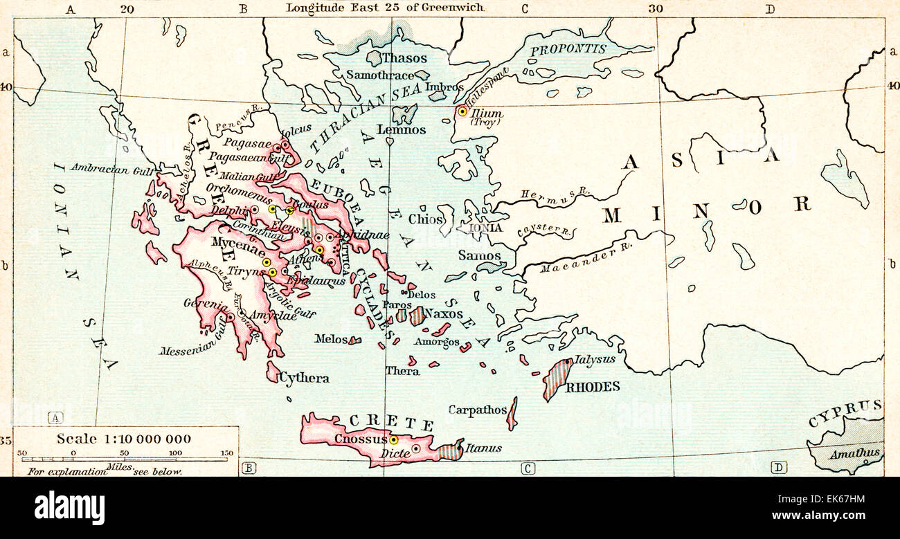 Carte de l'Asie Mineure et la Grèce Mycènes c.1450 (C.-B Photo Stock ...