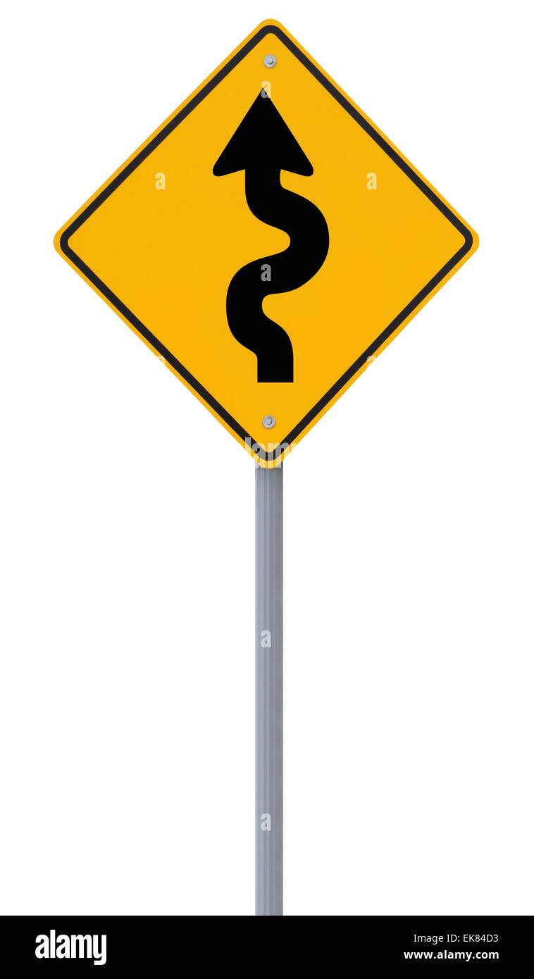 Panneau d'avertissement de route sinueuse Banque de photographies et d ...