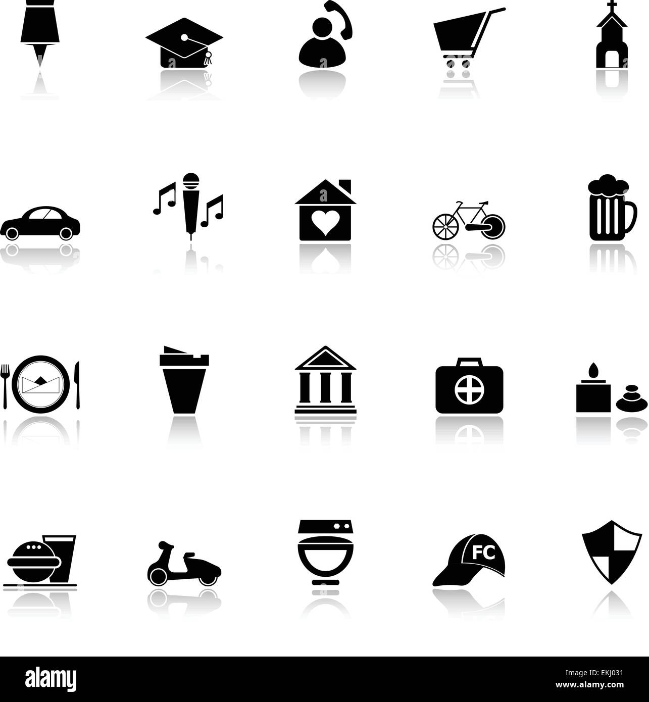 Signe et symbole Carte des icônes avec réfléchir sur fond blanc, stock ...