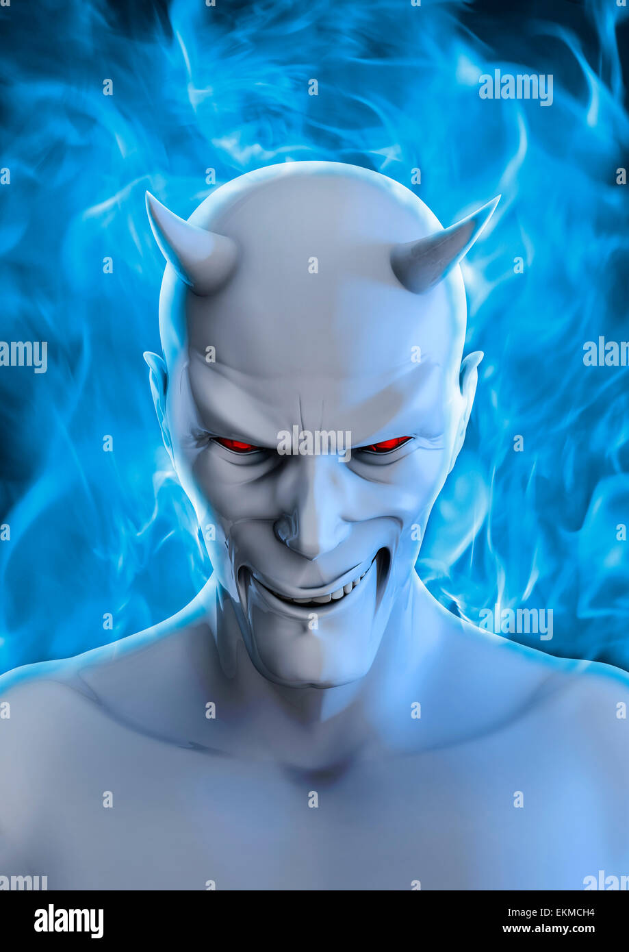 3D render of grinning diable blanc et bleu de l'enfer Photo Stock - Alamy