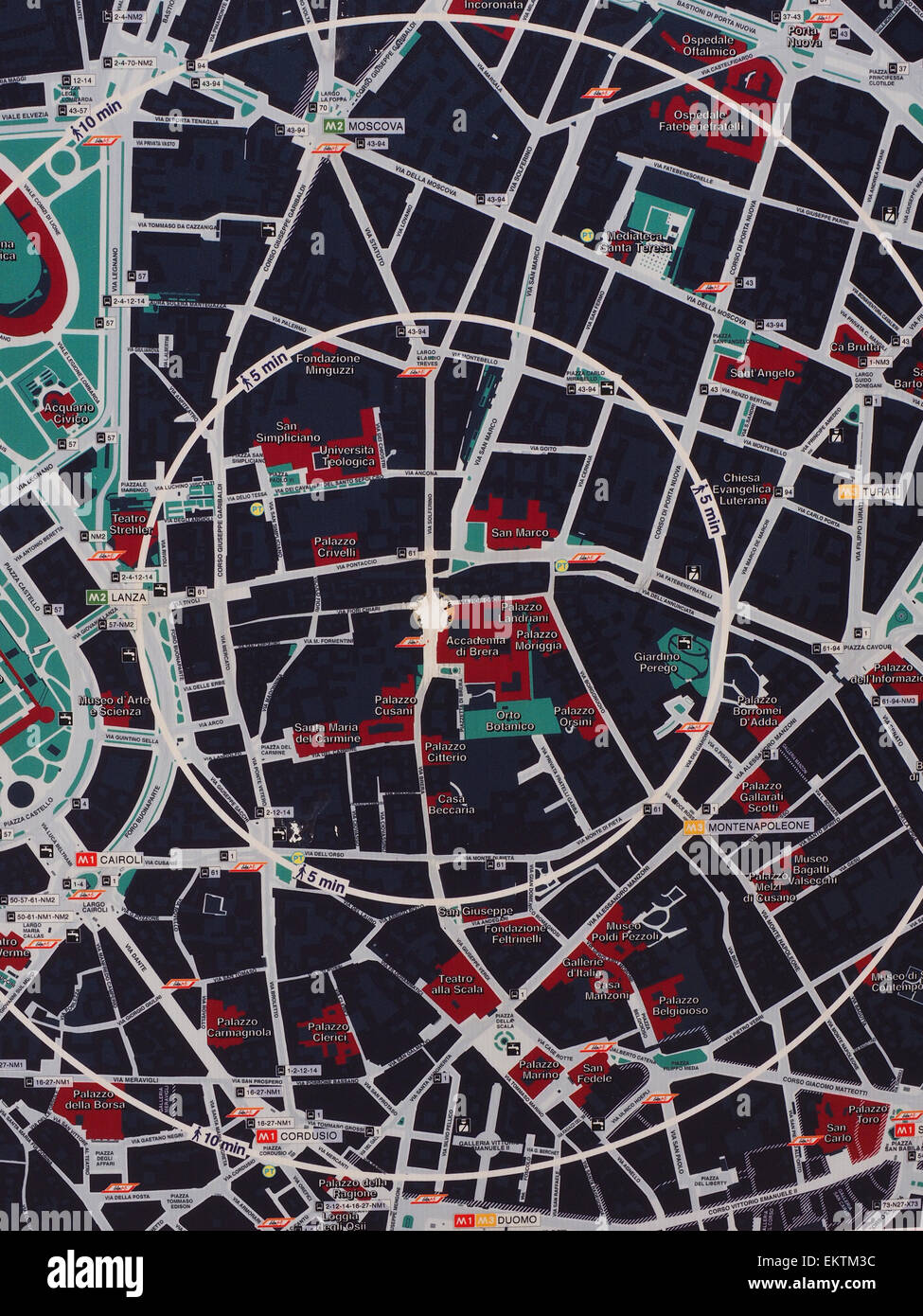 Walkmi, une carte de la région, quartier de Brera, Milan, Lombardie ...