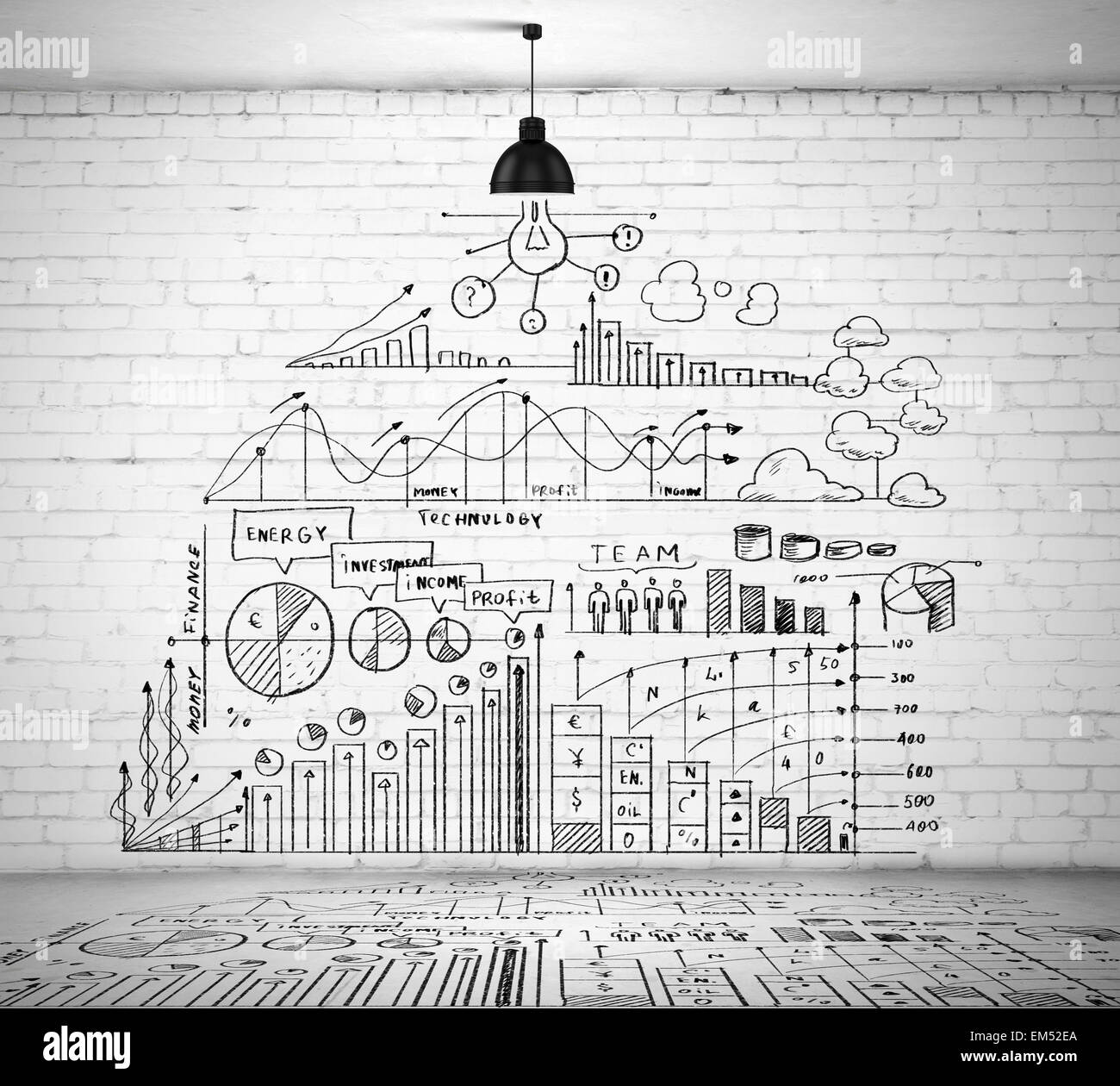 Drawing ideas on wall collage Banque d'images noir et blanc - Alamy