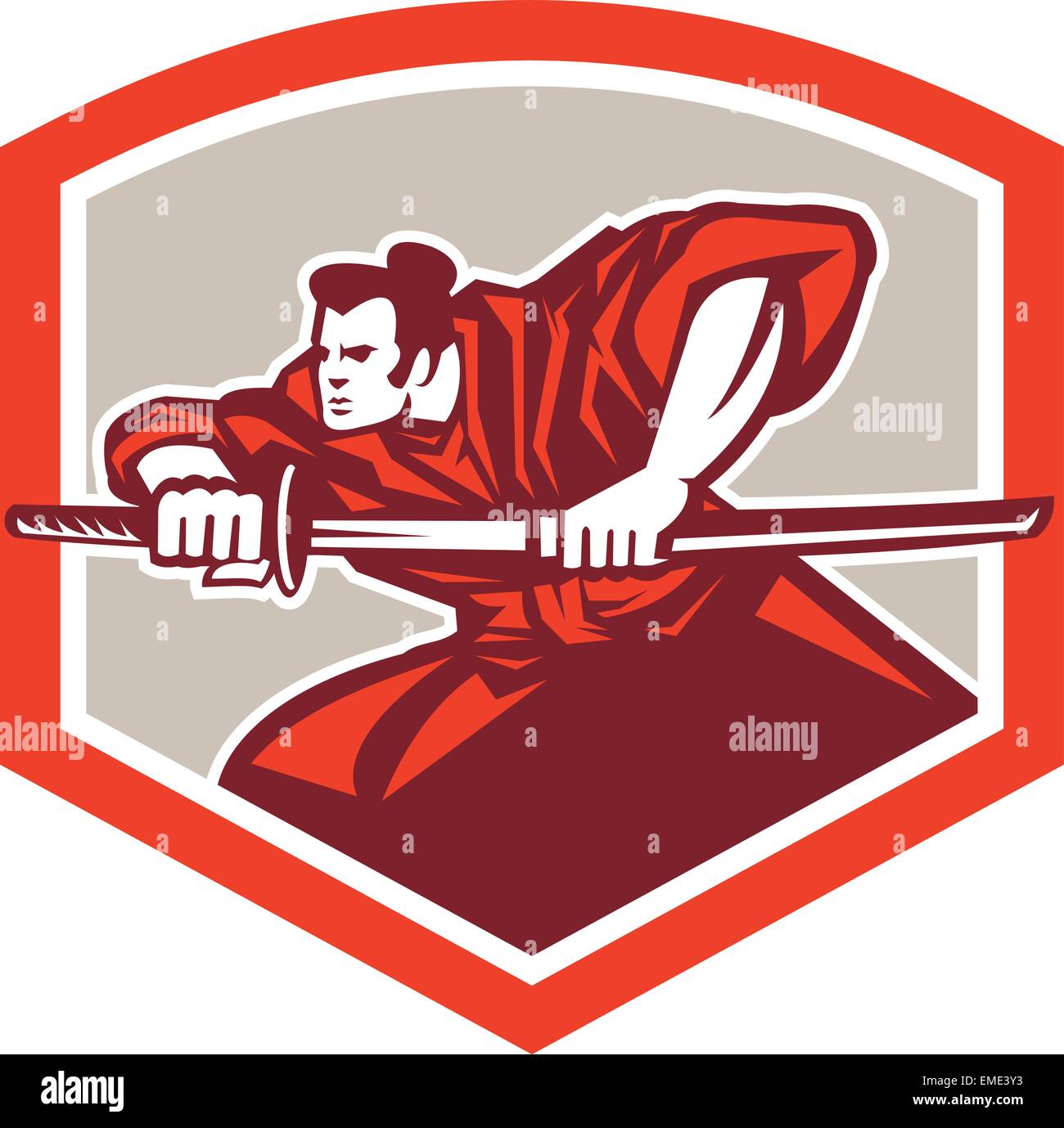 Samurai Warrior Dimensions Katana Sword Shield Image Vectorielle Stock ...