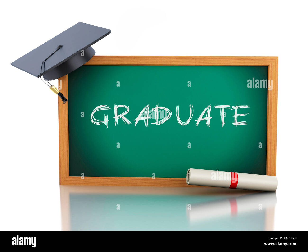 Tableau 3d avec certificat et diplôme graduation cap. Isolé sur fond ...