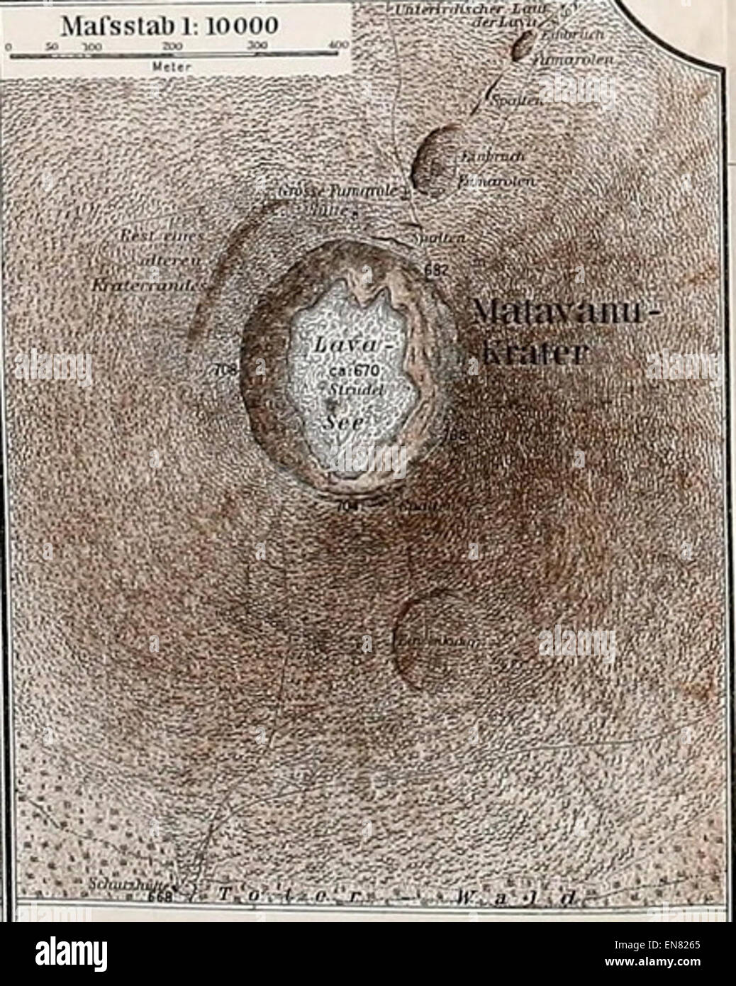 Une carte de 1910 illustrant le volcan Matavanu aux Samoa, connu pour ...