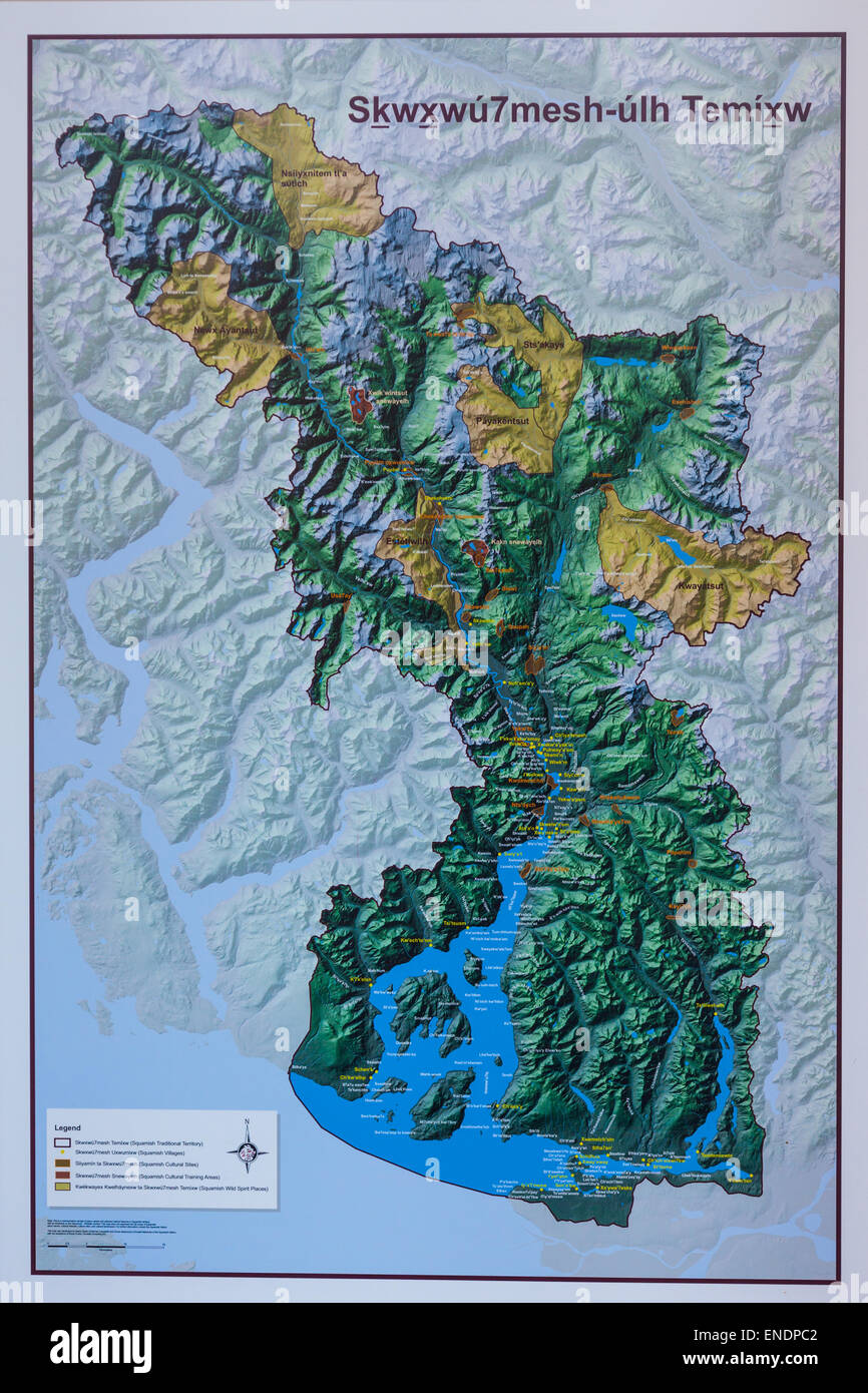 Carte du relief de la bande indienne de Squamish Territoire des ...