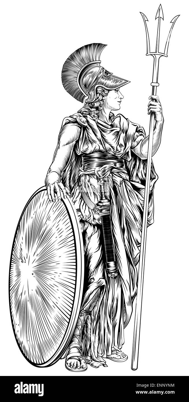 Une illustration de la déesse grecque Athéna mythologique tenant un ...