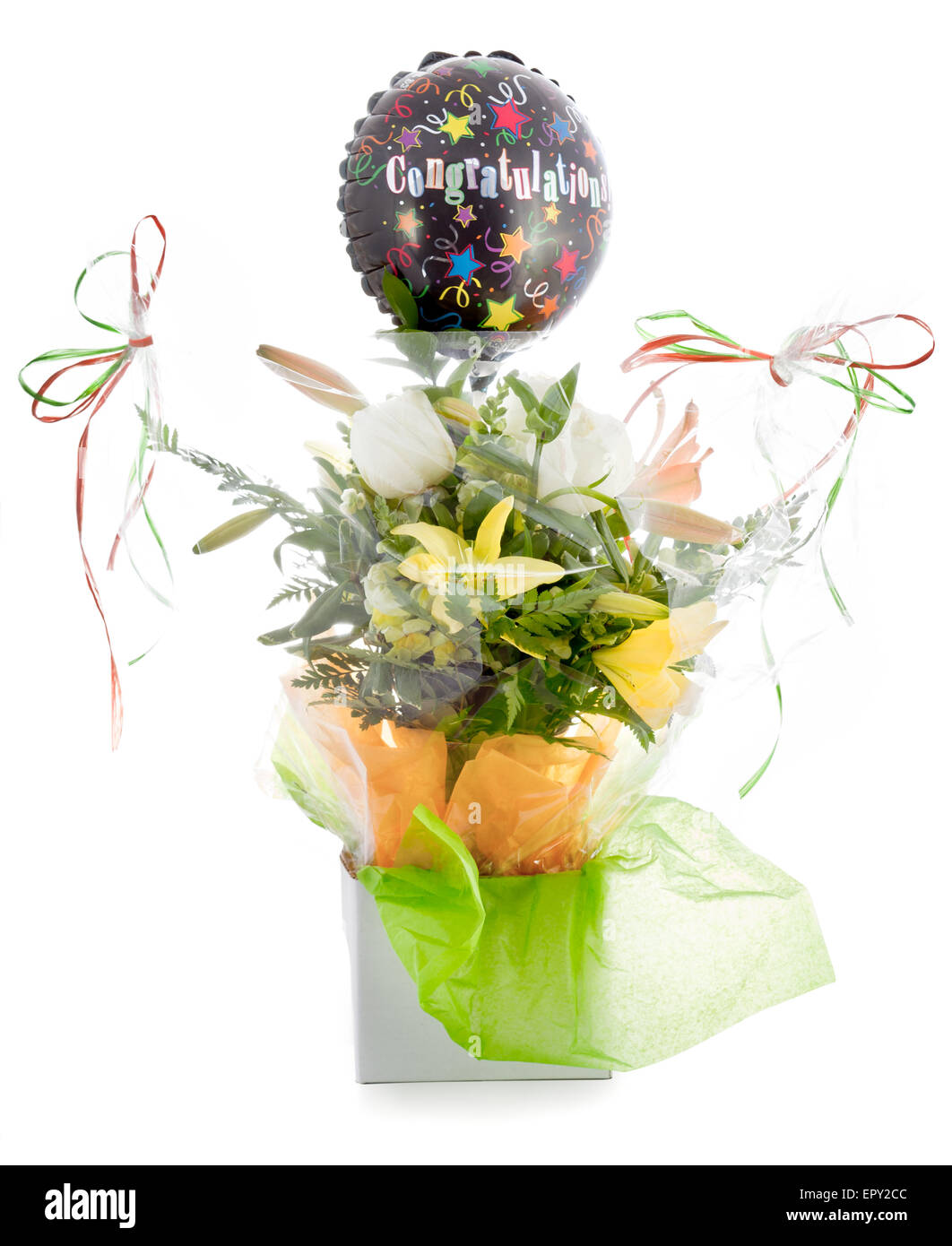 Félicitations bouquet isolé sur fond blanc Photo Stock - Alamy