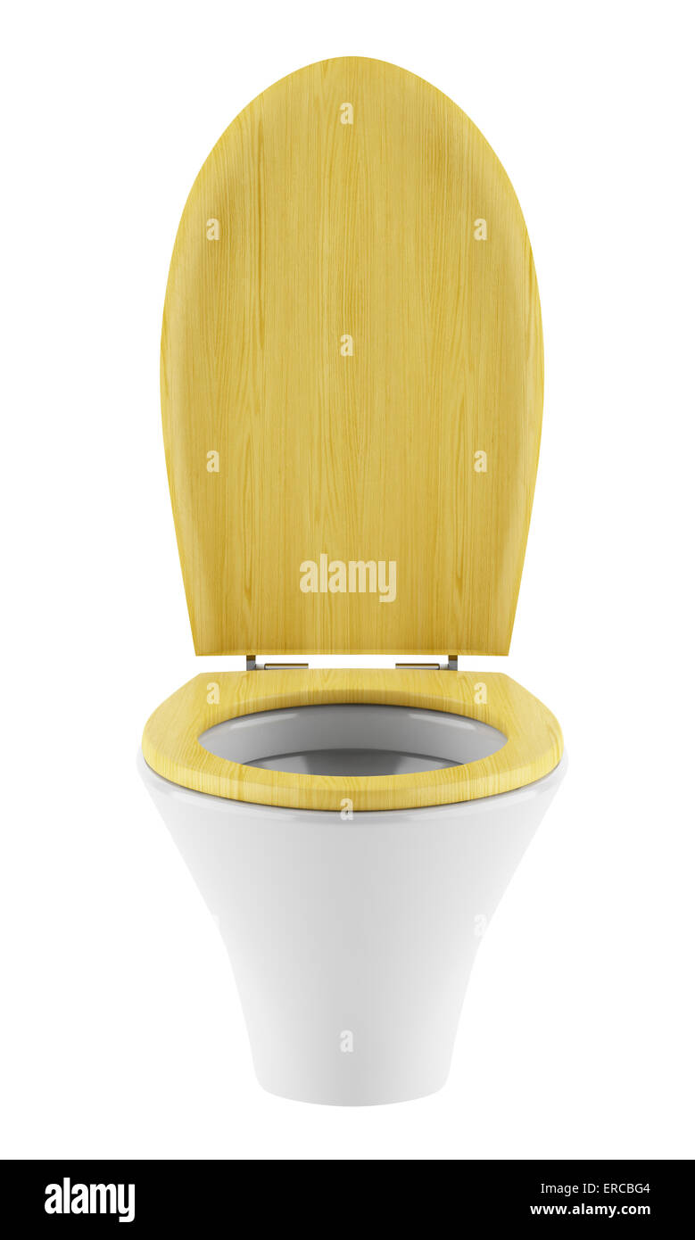 Seule la cuvette des toilettes modernes avec couvercle en bois isolé ...