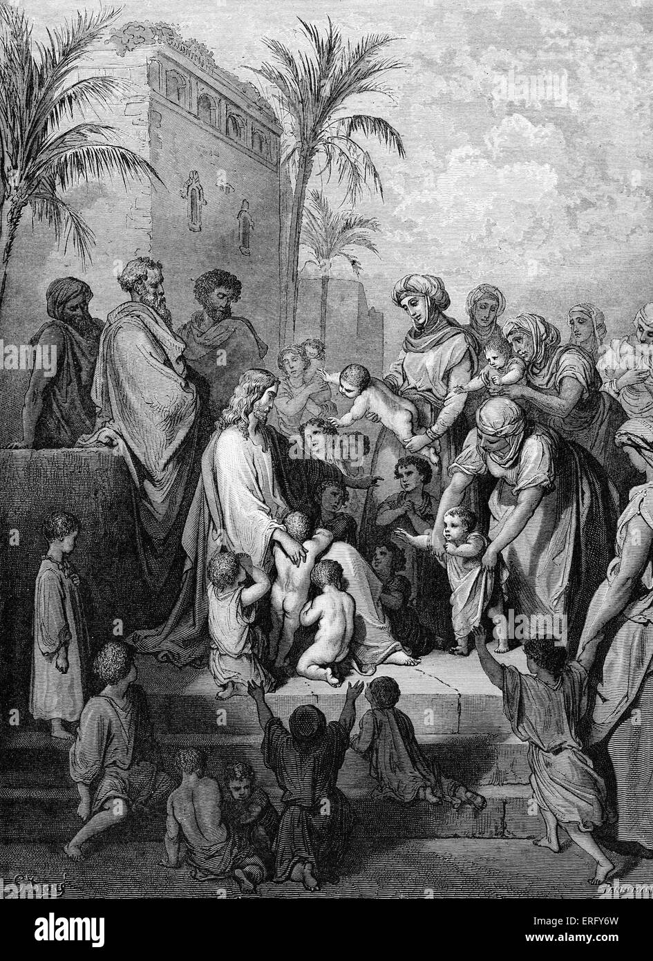 Jésus avec des enfants Banque d'images noir et blanc - Alamy