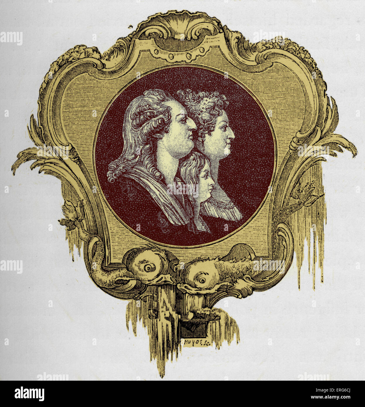 Le roi Louis XVI - portrait de profil avec son épouse la reine Marie ...