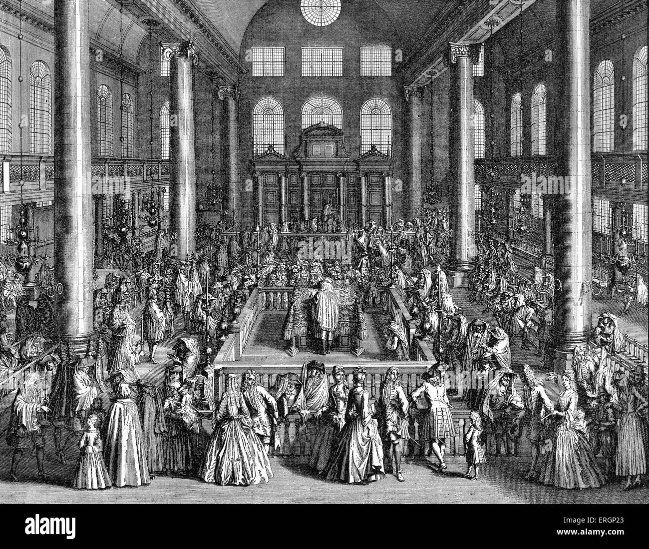 Synagogue sépharade, Amsterdam, Hollande. Vue intérieure circa xviiie ...