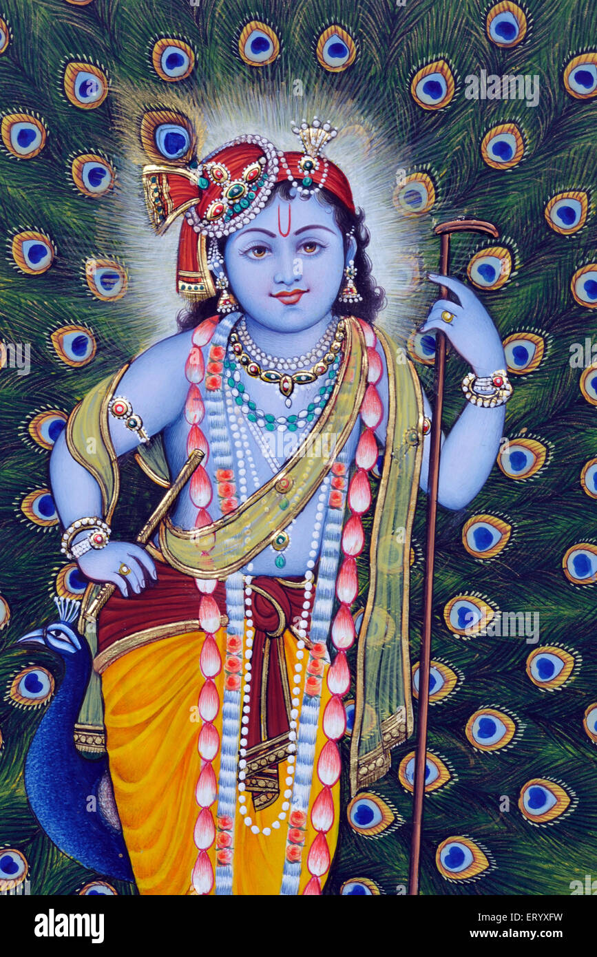 Hinduism painting lord krishna flute Banque de photographies et d ...