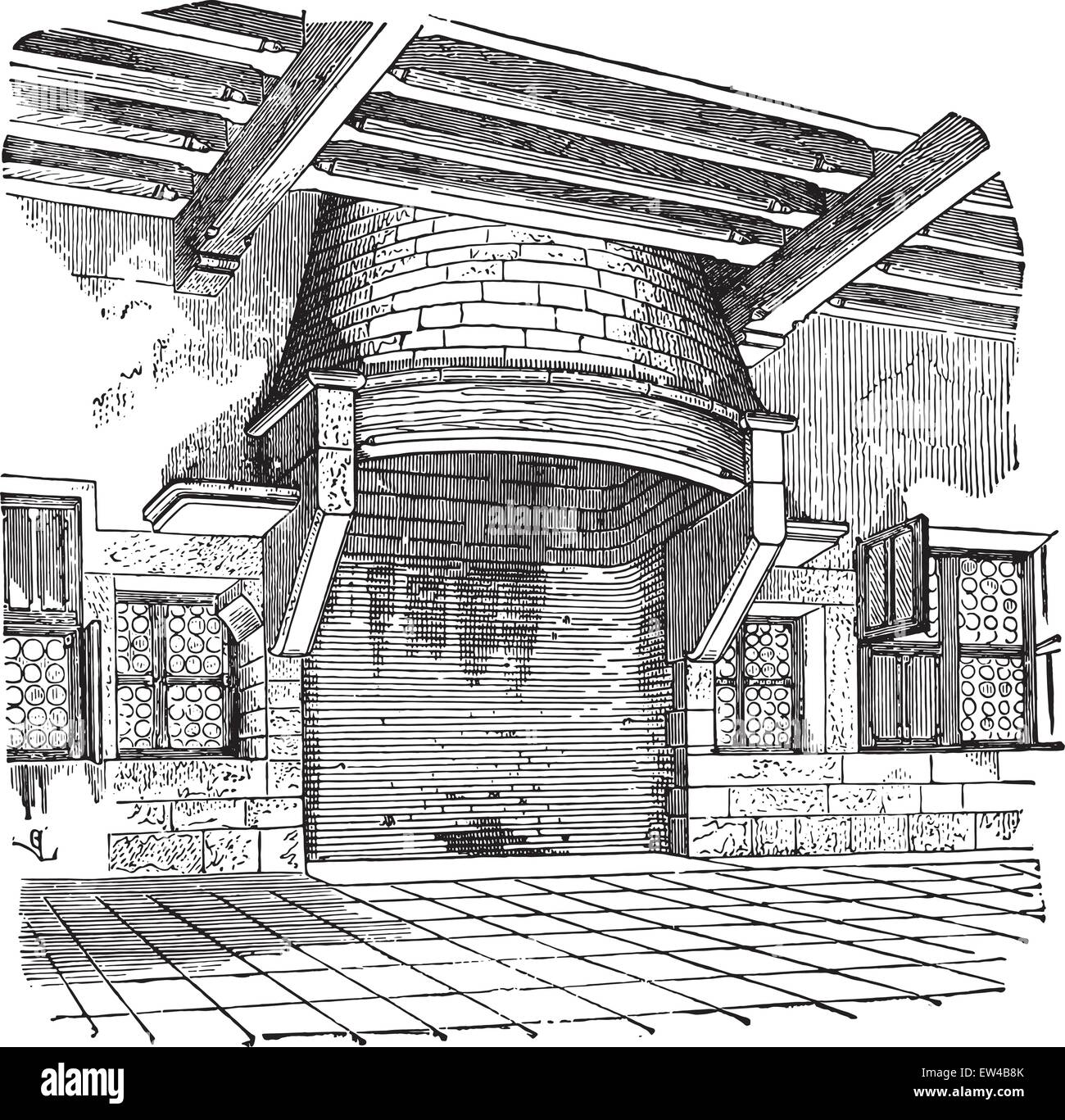 Cheminée d'une maison de Cluny, vintage engraved illustration ...