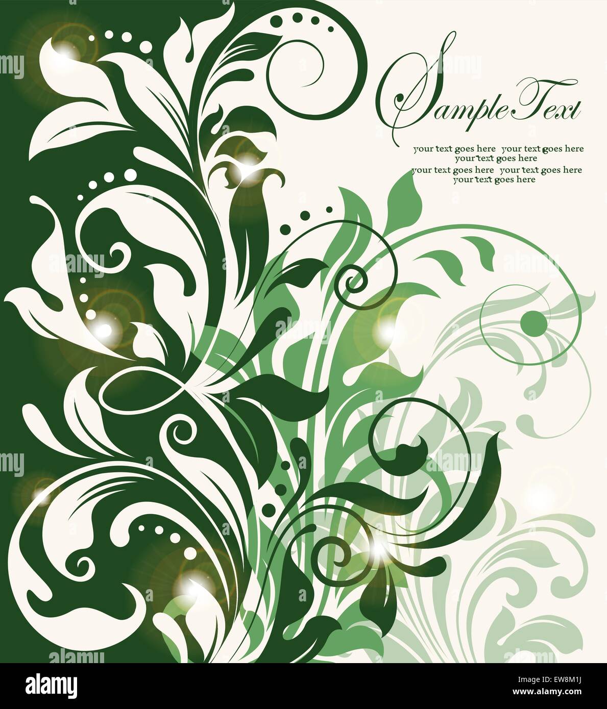 Carte d'invitation vintage avec un design élégant abstract floral, vert ...