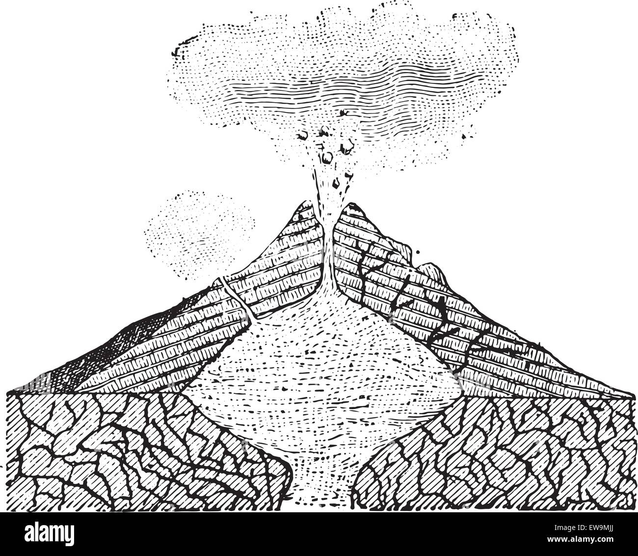 Ancient volcano drawing Banque d'images vectorielles - Alamy