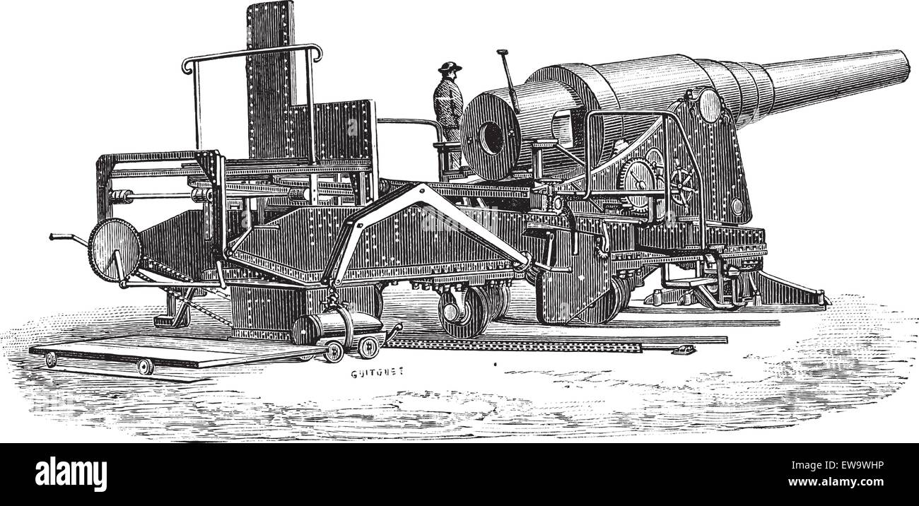 Vieille illustration gravée de Krupp Cannon (72 tonnes) de l'exposition ...