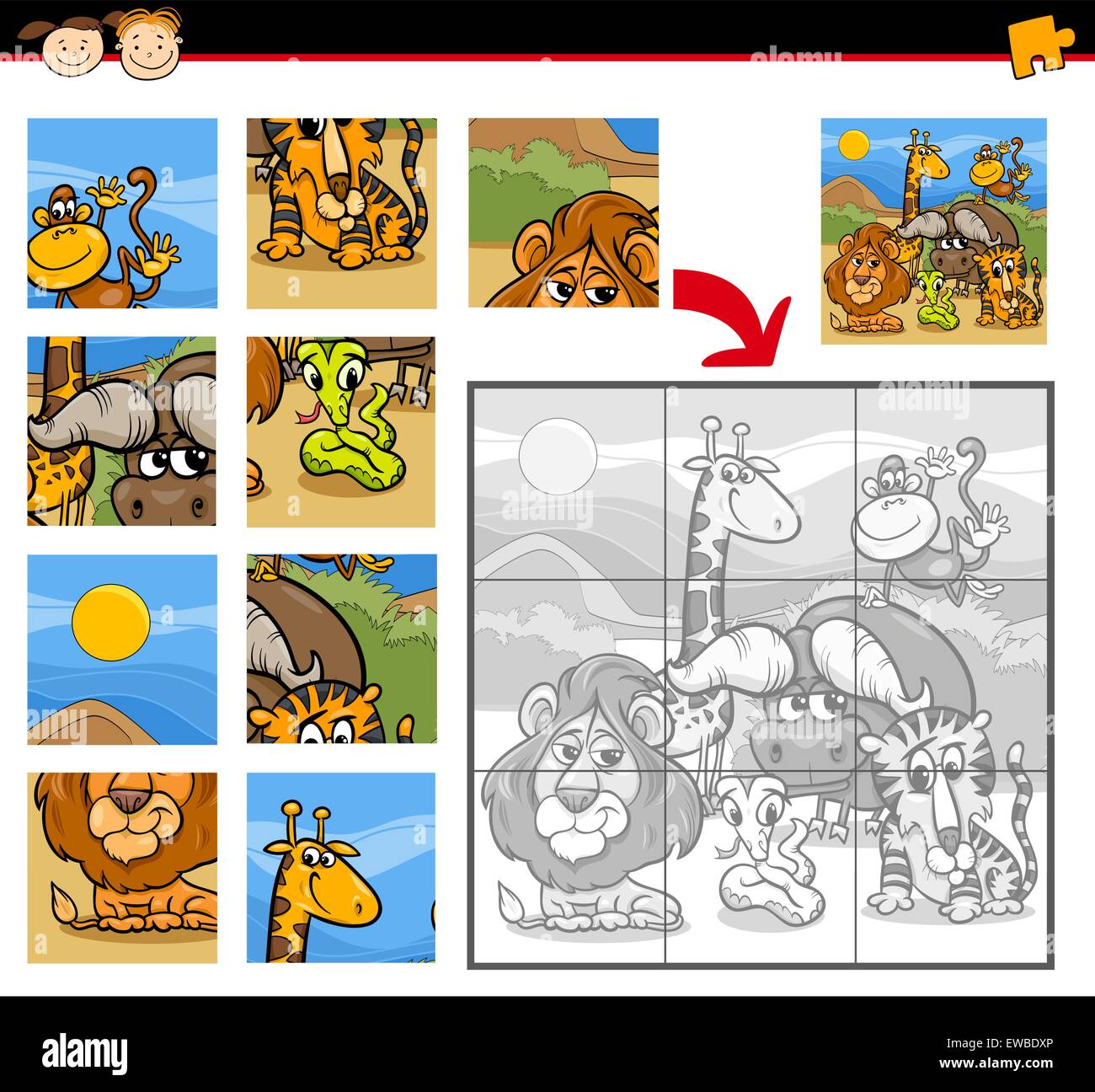 Cartoon Illustration de jeu de casse-tête de l'éducation d'enfants d ...