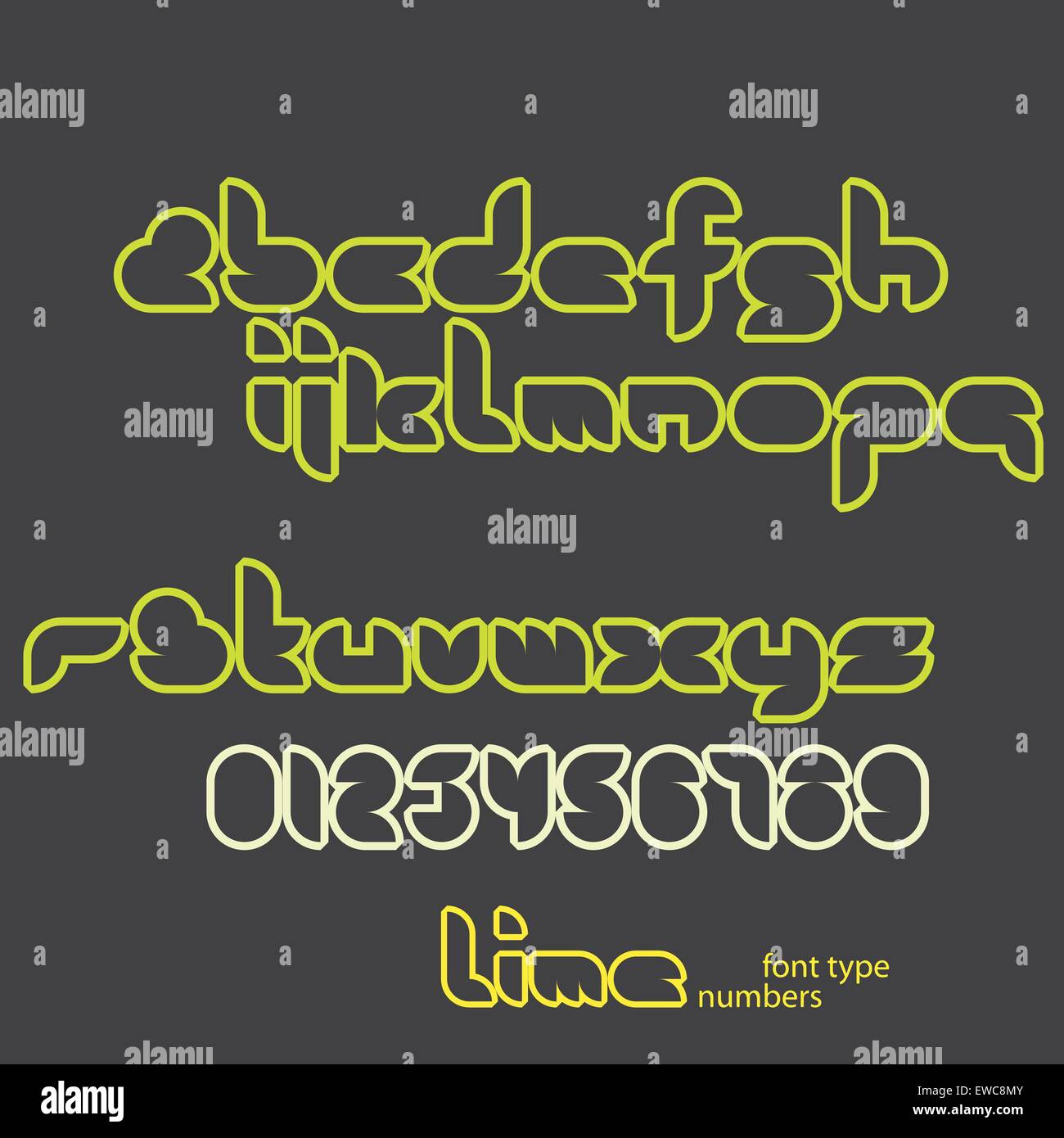 Ensemble de style lime lettres Alphabet et Chiffres isolé sur fond gris ...