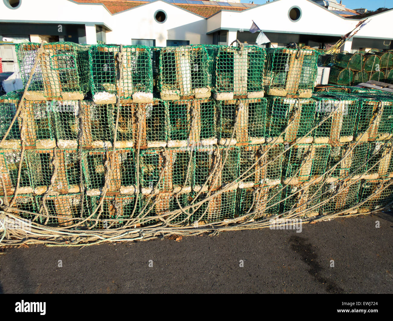 Pile de la nasse de pêche en bois à Ribadesella Asturies espagne Europe ...