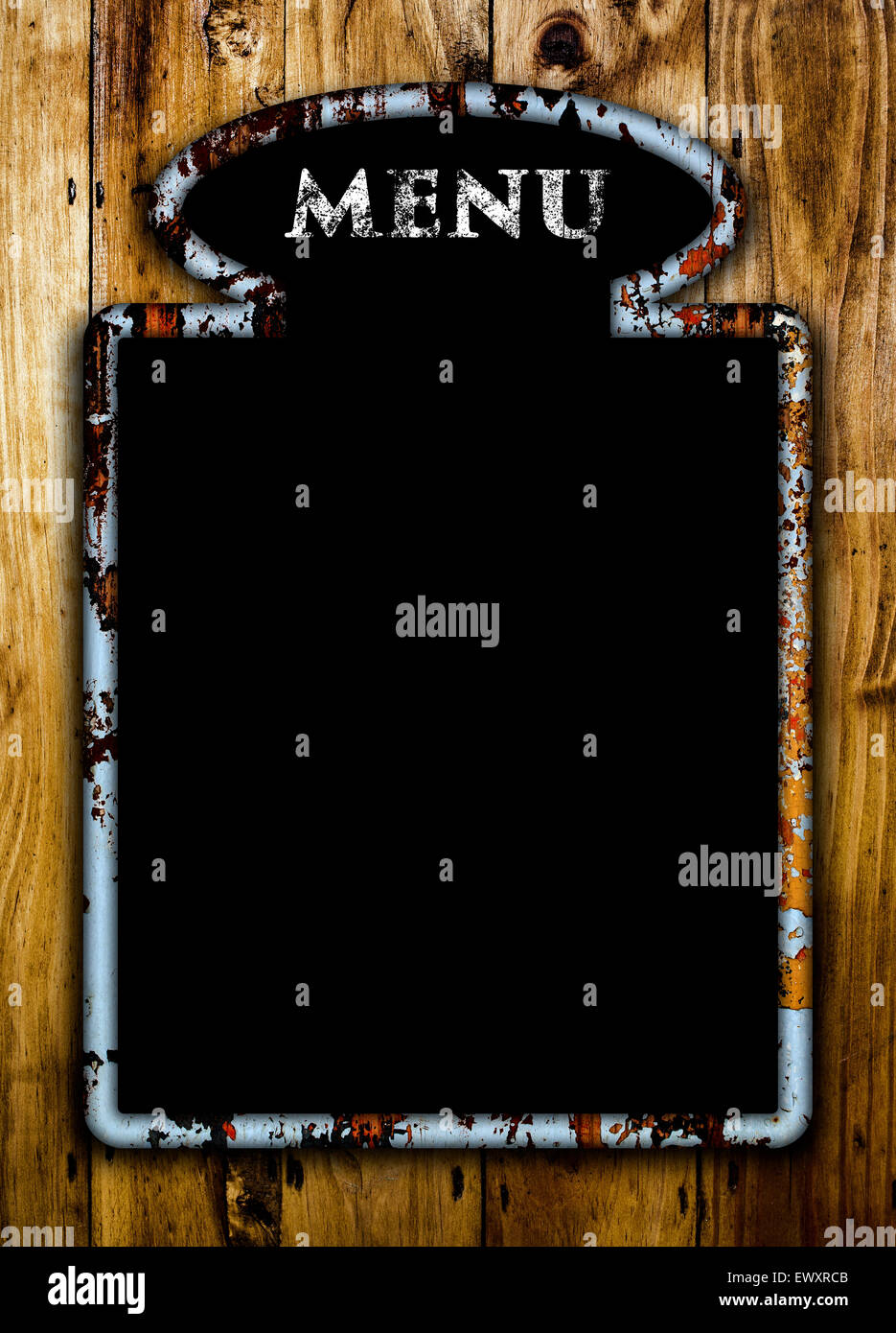 Menu vierge sur un mur en bois Photo Stock - Alamy