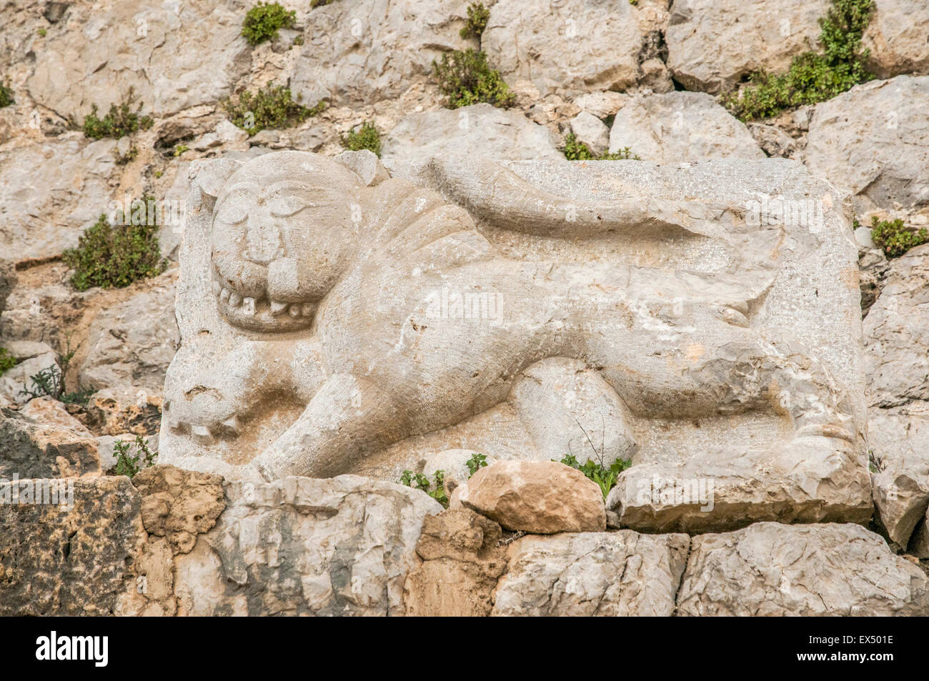 Israël, Golan, vestiges de la forteresse de Nimrod détails du bas ...