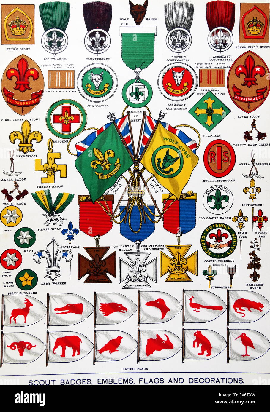 Insignes Scout à partir d'une illustration de livre de 1938 Photo Stock ...