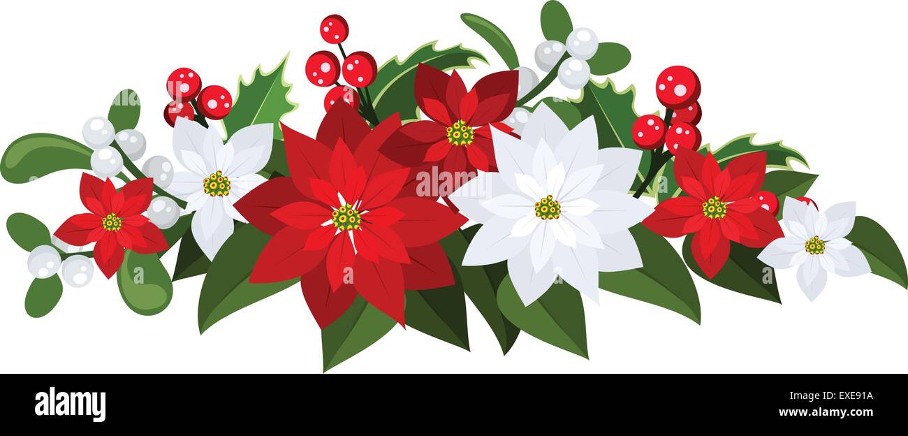 Bouquet de Noël en rouge et blanc les poinsettias, de houx et de gui ...