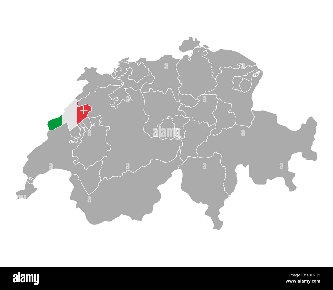 Carte de Suisse avec le drapeau de Neuchâtel Photo Stock - Alamy