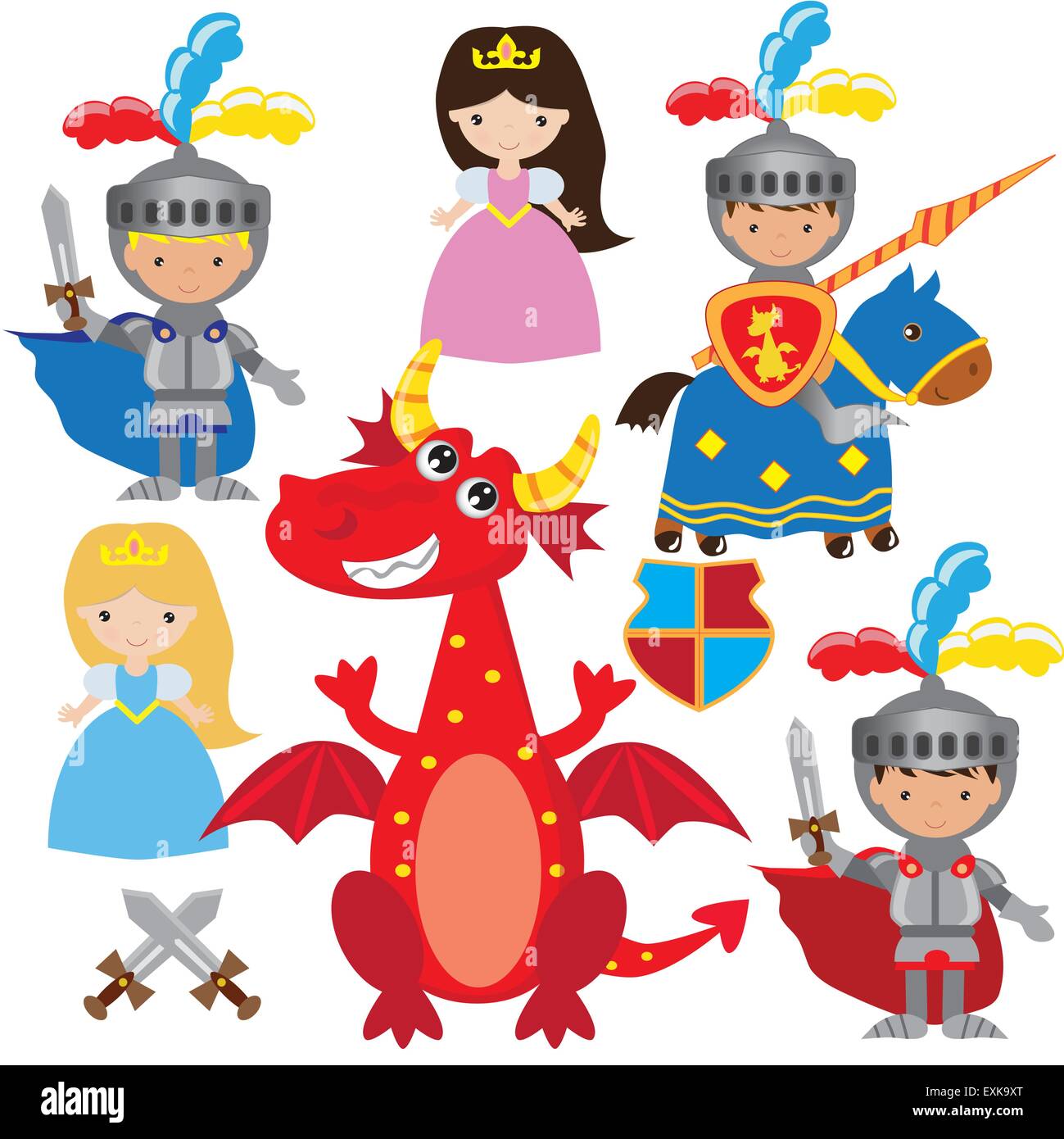 Cartoon castle dragon illustration knight medieval princess vector ...