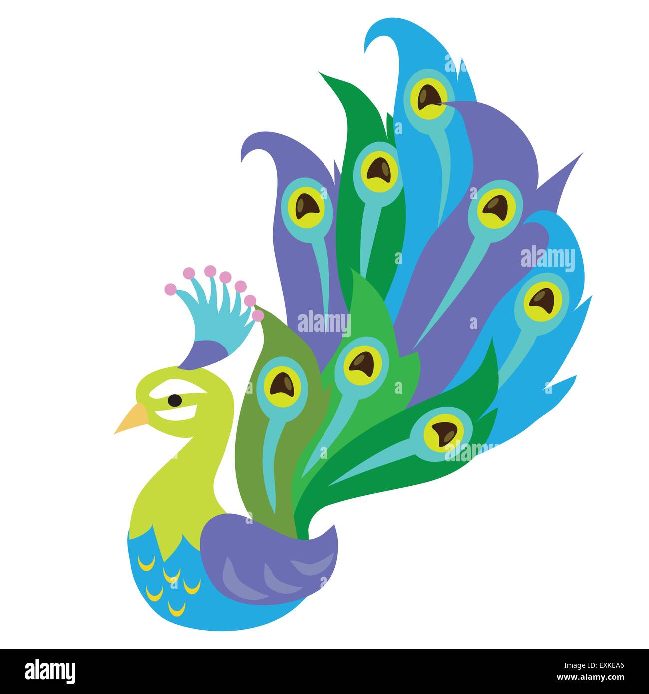 Oiseau paon,colorés,mignon,,funny cartoon,,illustration,isolé,vector ...