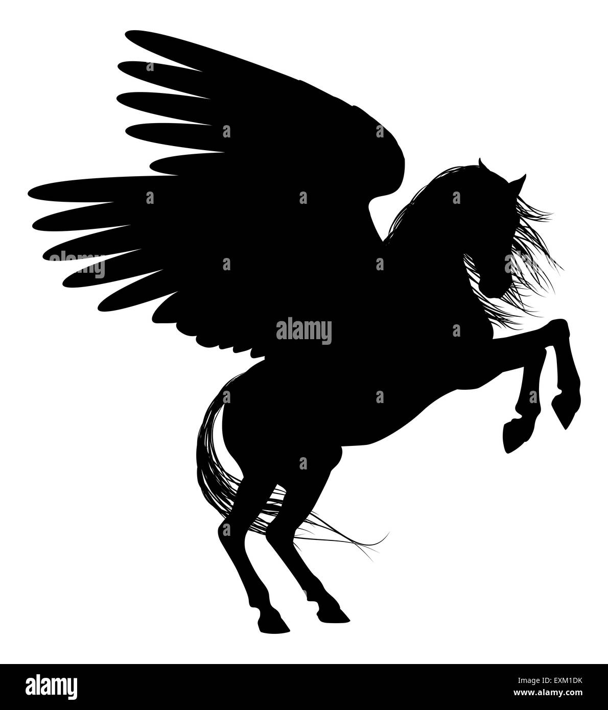 Pégase cheval ailé mythique en Silhouette Photo Stock - Alamy