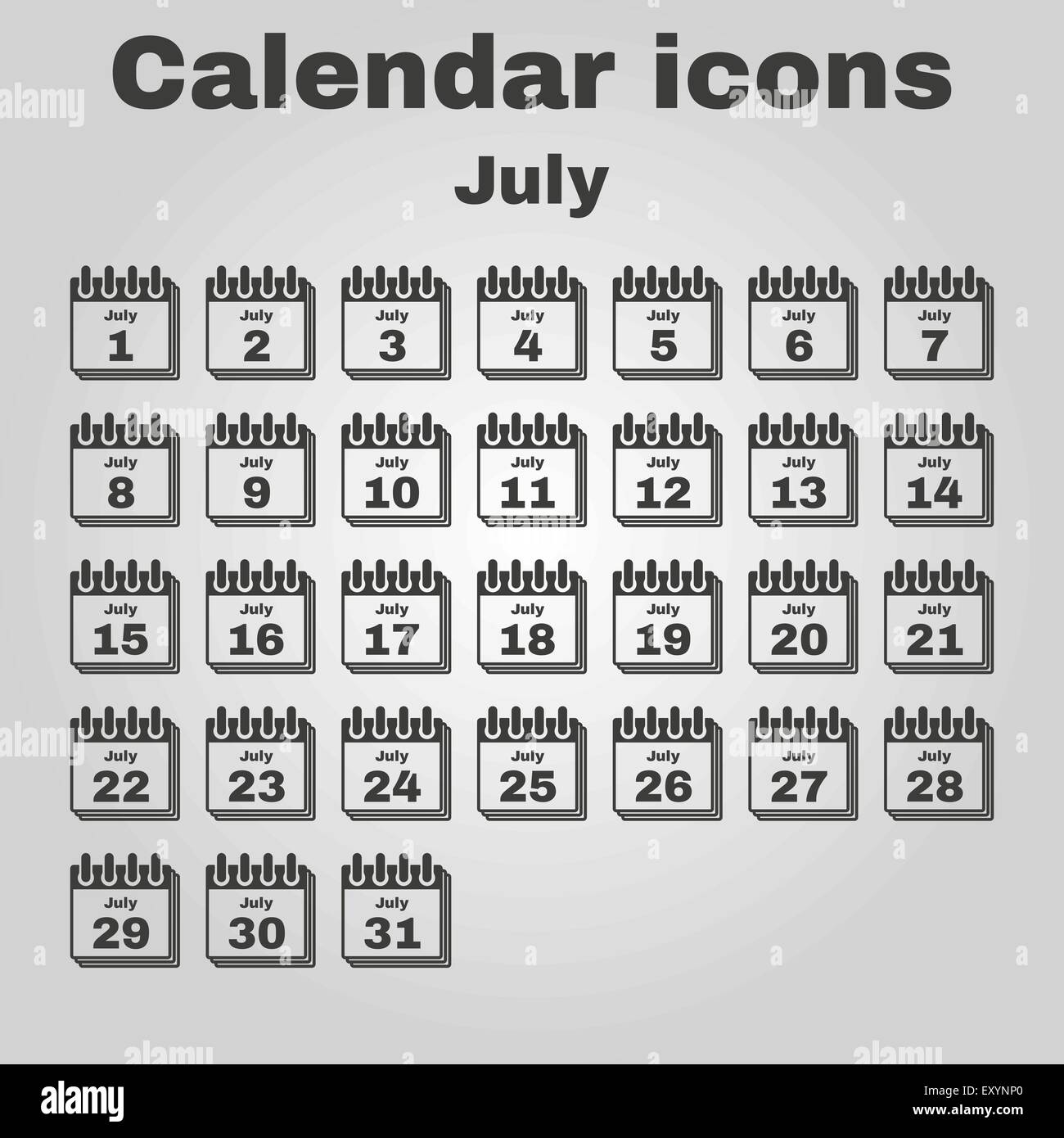 L'icône calendrier. Symbole de juillet. Télévision Image Vectorielle ...