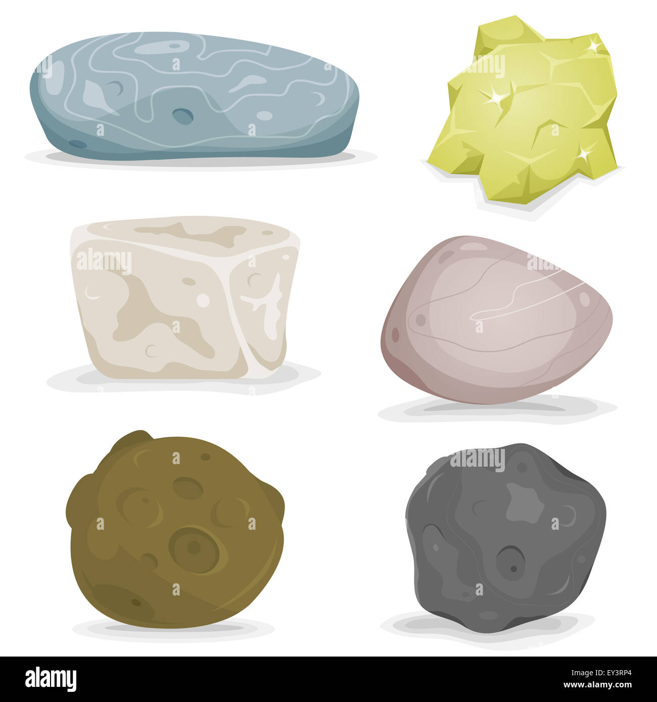 Illustration d'une série de roches de style dessin animé, des diamants ...