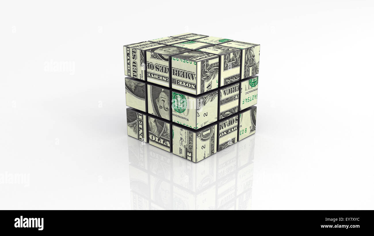 Billets de dollar sur rubiks cube unfinished sur fond blanc Photo Stock ...