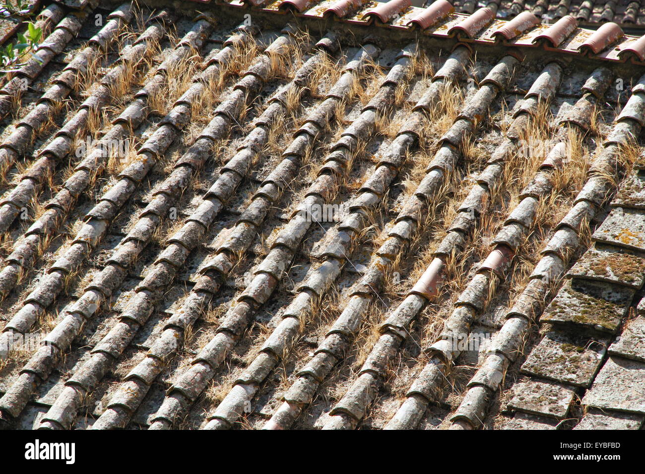 Toit en terre cuite ancienne altérée en Italie Photo Stock - Alamy