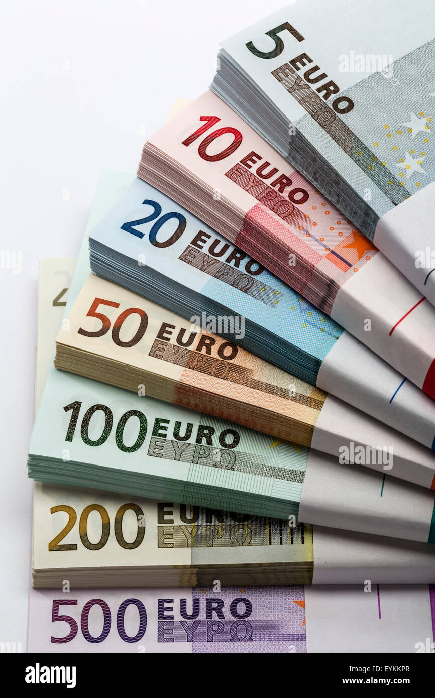 L'ensemble pour des billets, les différents billets en euros, détail ...