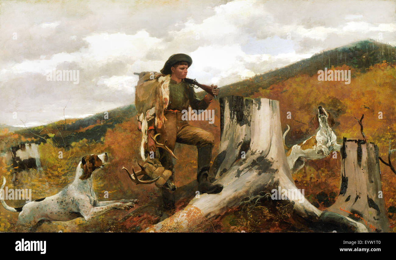 Un chasseur et chiens huile sur toile Banque de photographies et d ...