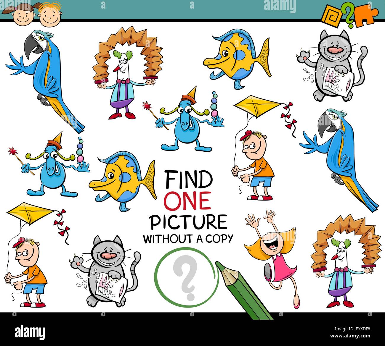 Cartoon Illustration de trouver une image sans copie jeu éducatif pour ...
