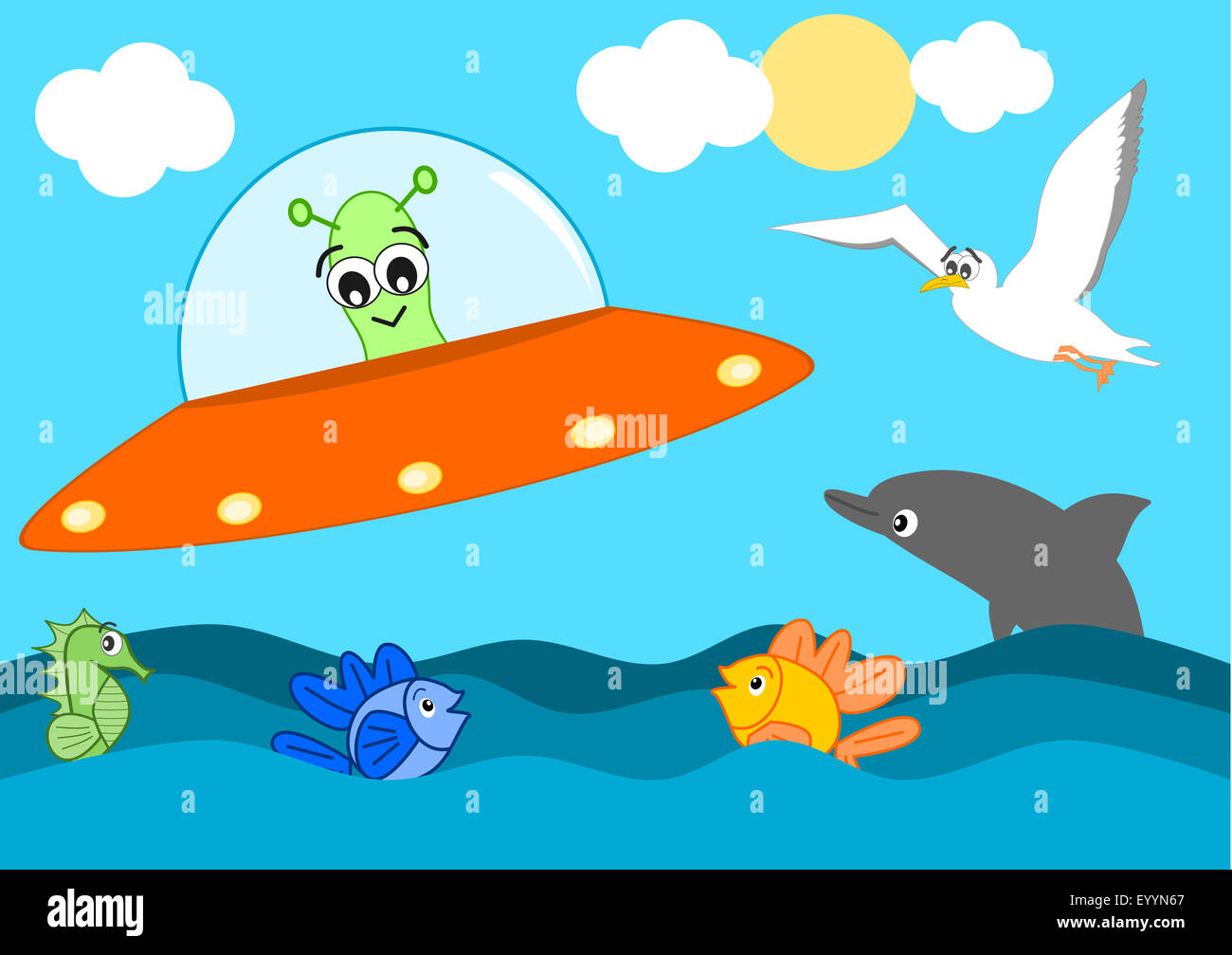 Cute cartoon visite exotiques la mer drôle illustration Photo Stock - Alamy