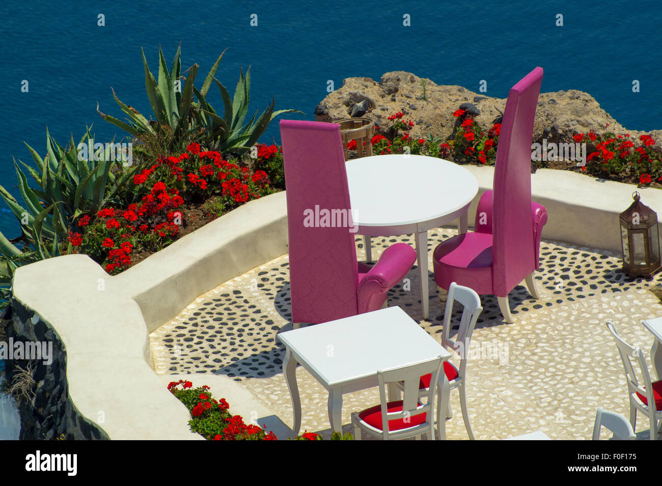 Beau balcon d'Oia village sur l'île de Santorin, Grèce Photo Stock - Alamy