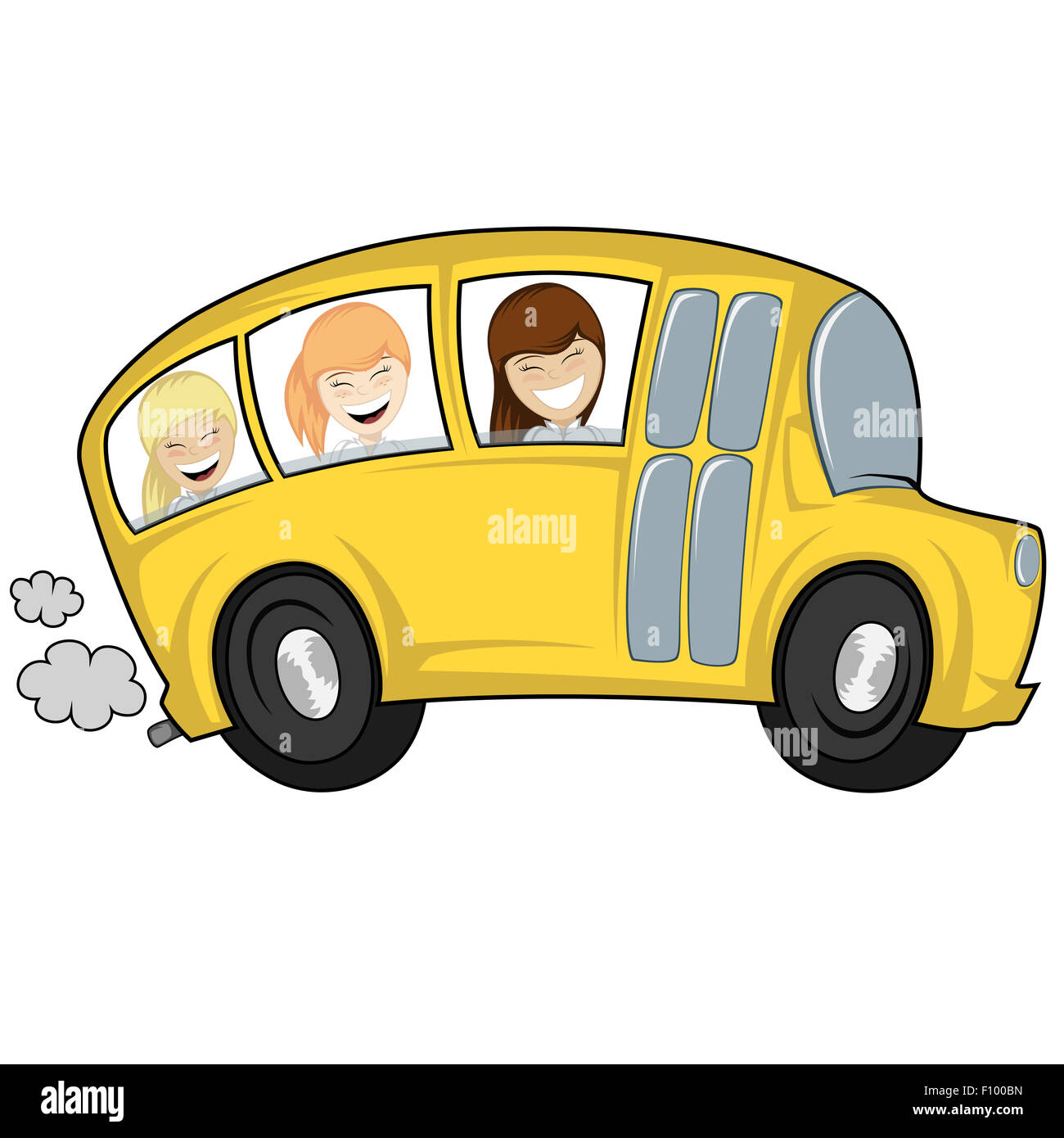 Drôle illustration d'un bus (scolaire) avec les enfants (filles Photo ...