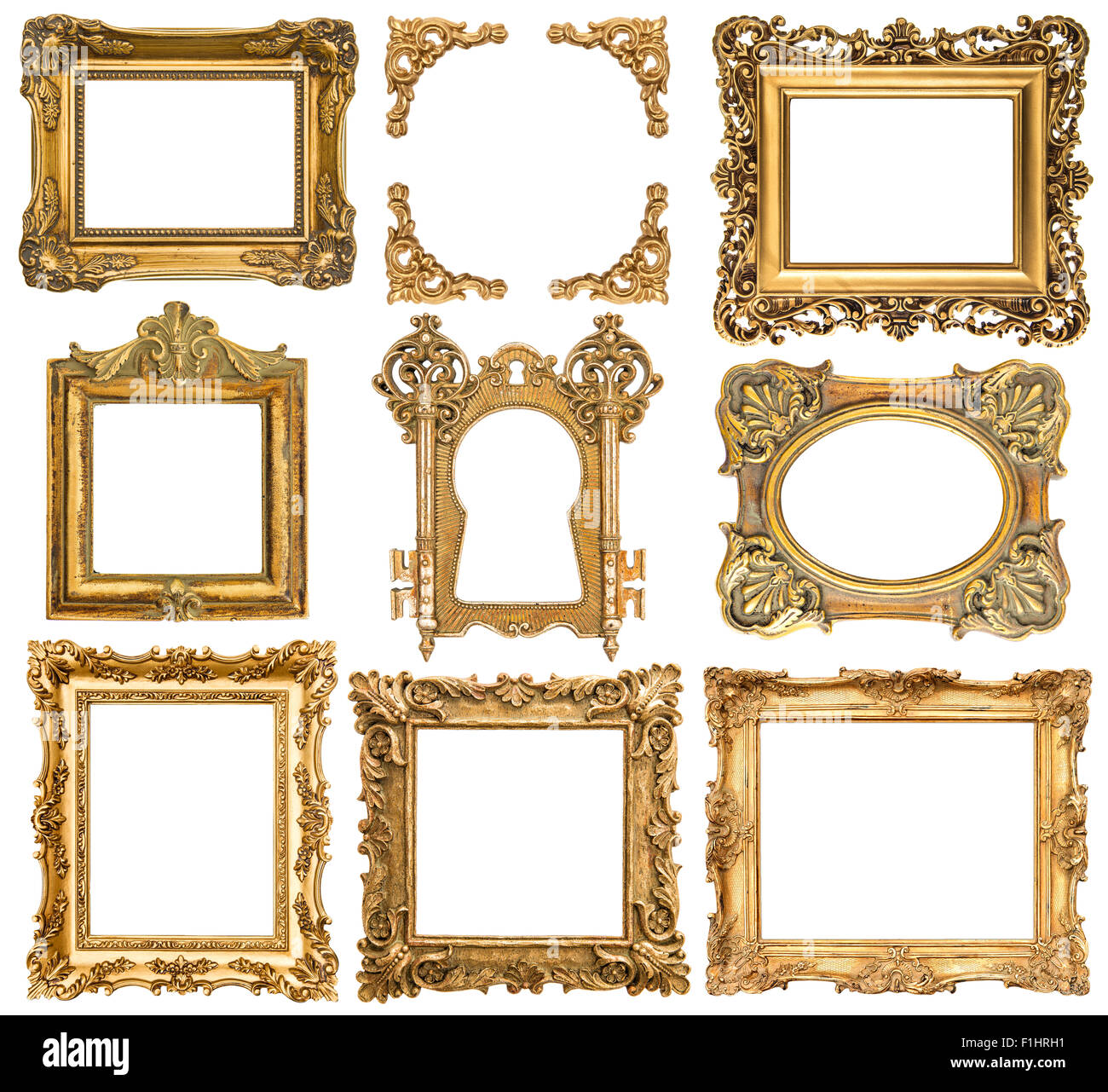 Les cadres d'or isolé sur fond blanc. Objets anciens de style baroque ...