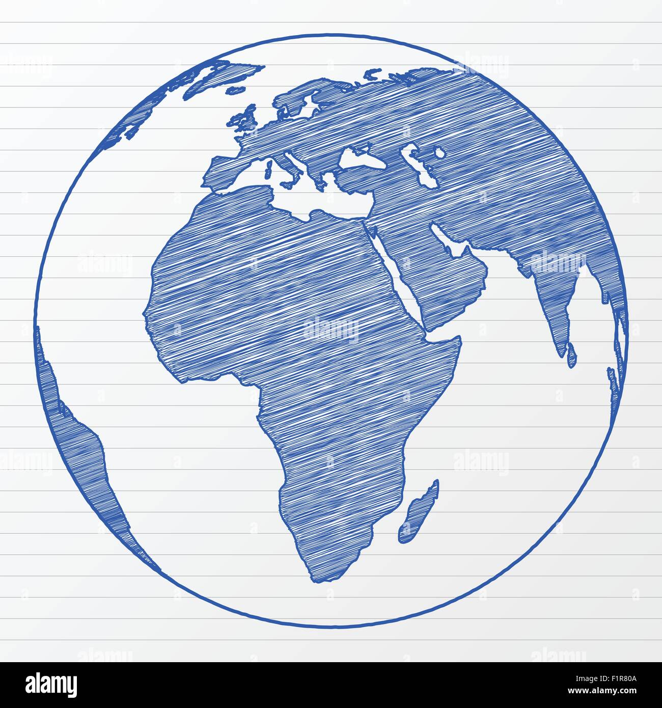 Dimensions world globe sur une feuille de bloc-notes. Vector ...