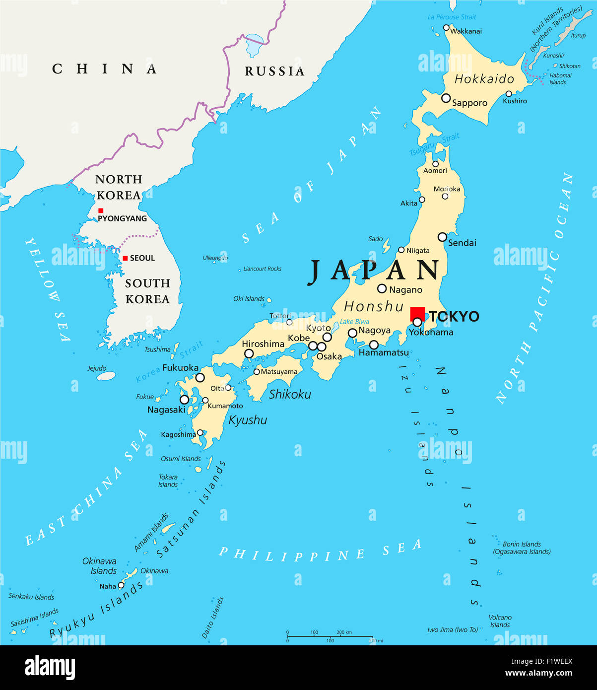 Carte politique du Japon à Tokyo, capitale des frontières nationales et ...