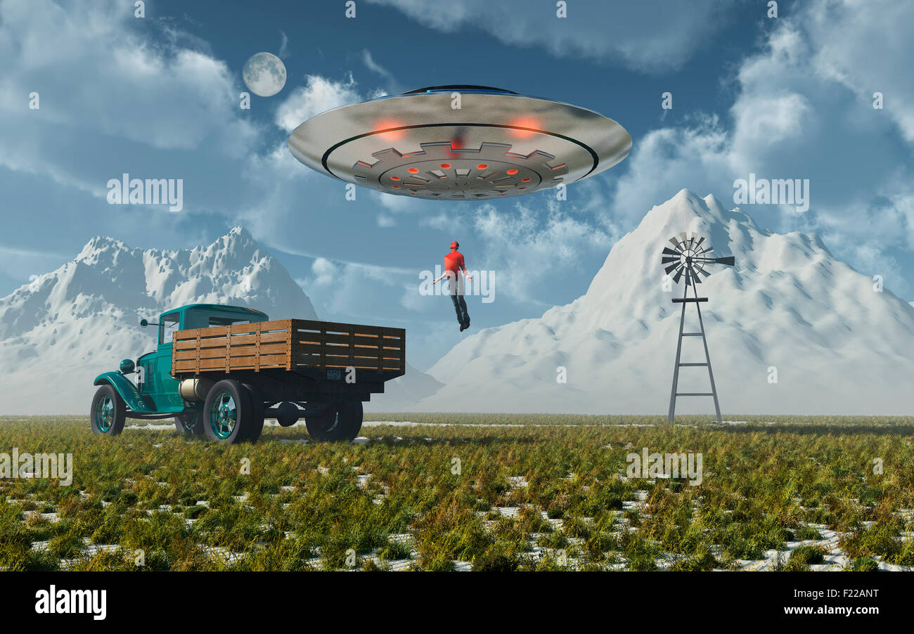 Alien Abduction : Un homme d'être en lévitation un OVNI Photo Stock - Alamy