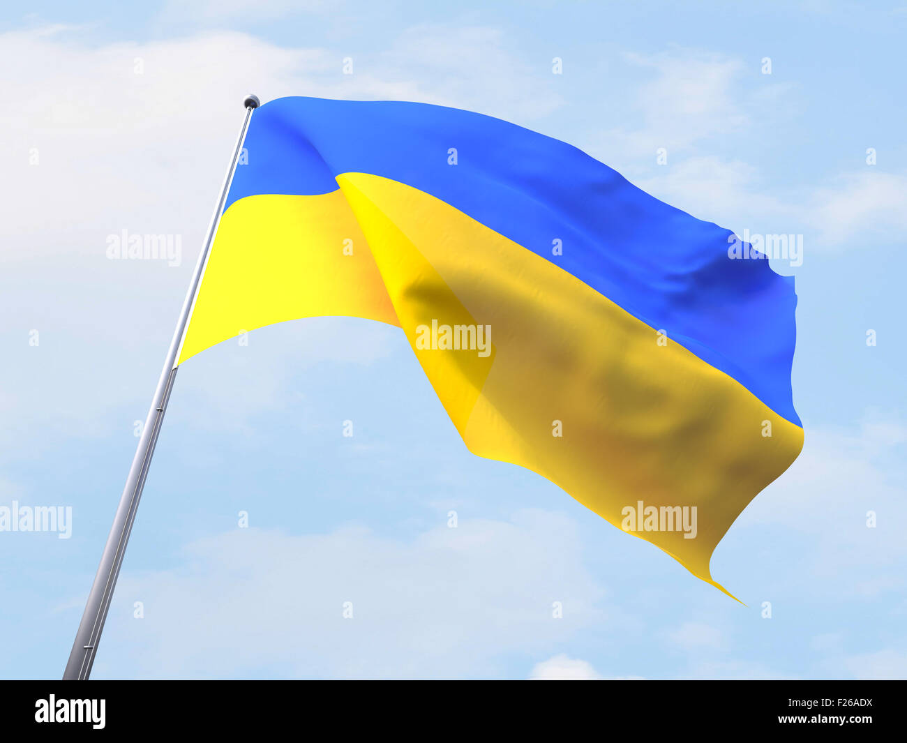 Drapeau de l'Ukraine sur le ciel clair Photo Stock - Alamy